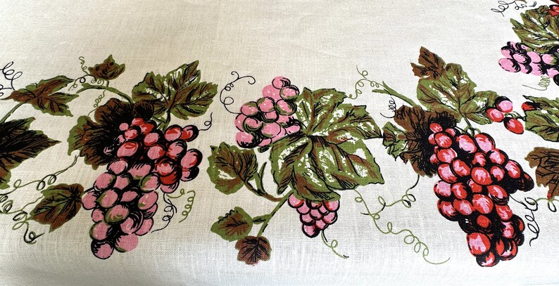 Vintage Polish Flax Linen Tablecloth: Grape Cluster Design (60