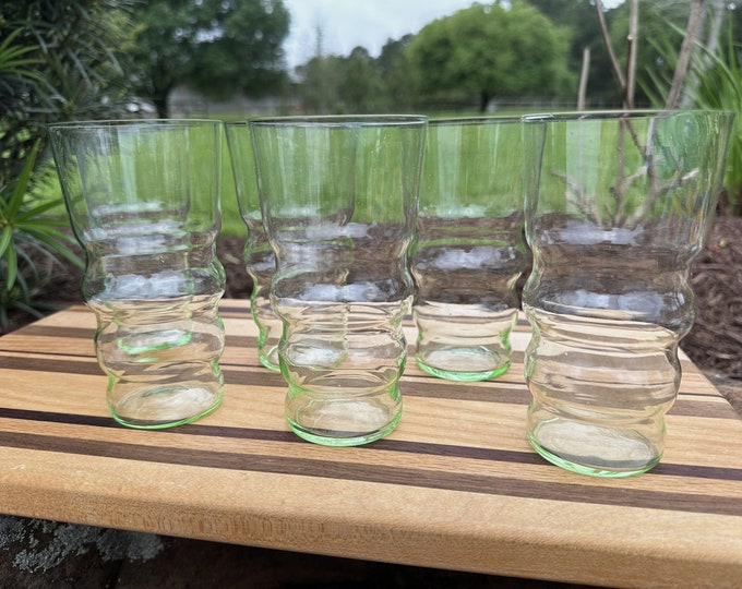 RARE Green Blown Glass Drinking Glasses Set/6 MCM Light Green Glass ...
