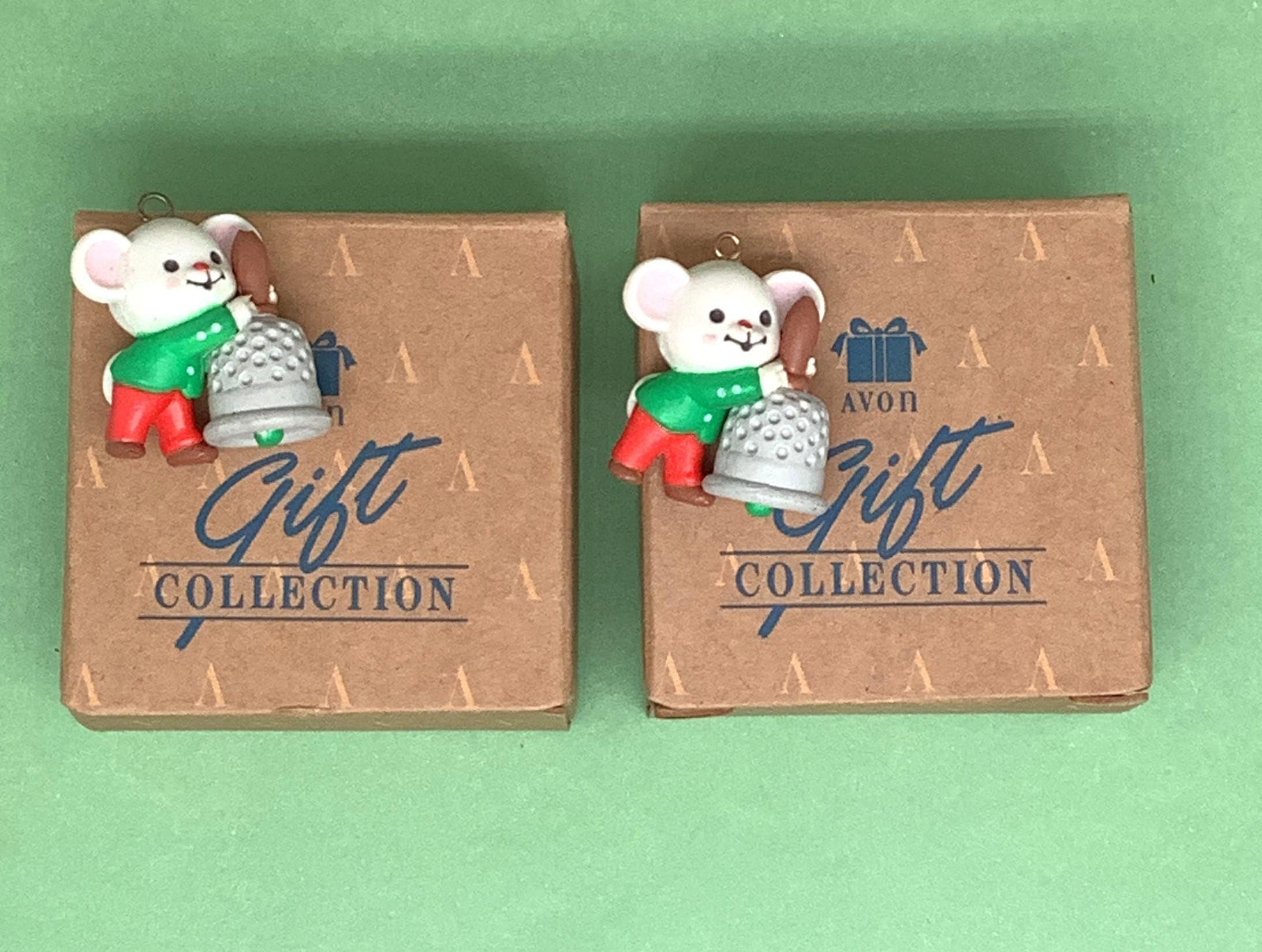 Vintage Avon Mouse Christmas Ornaments: Set of 2, Thimble Bell Mice ...