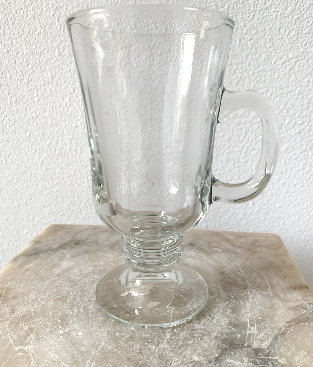 Vintage Libbey Irish Coffee Mugs/signed Libbey Clear Glass Mugs With Ringed Pedestal Base/libbey ...