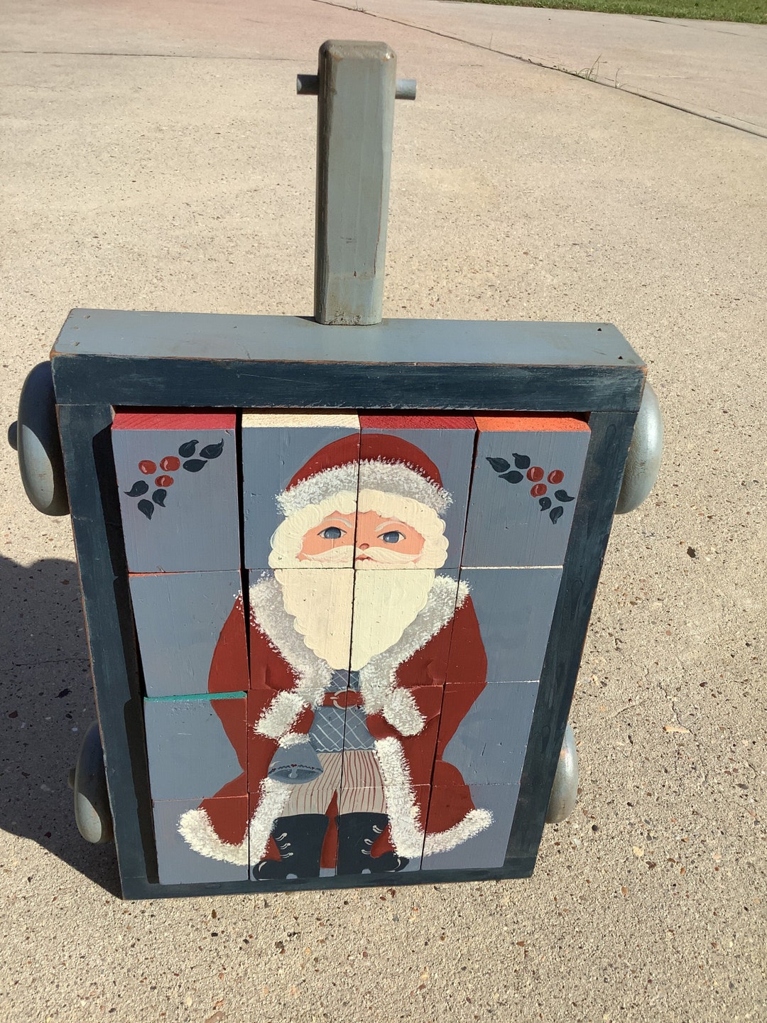 Vintage Santa Wood Block Set in Wooden Rolling Cart/child's 16 Wood ...