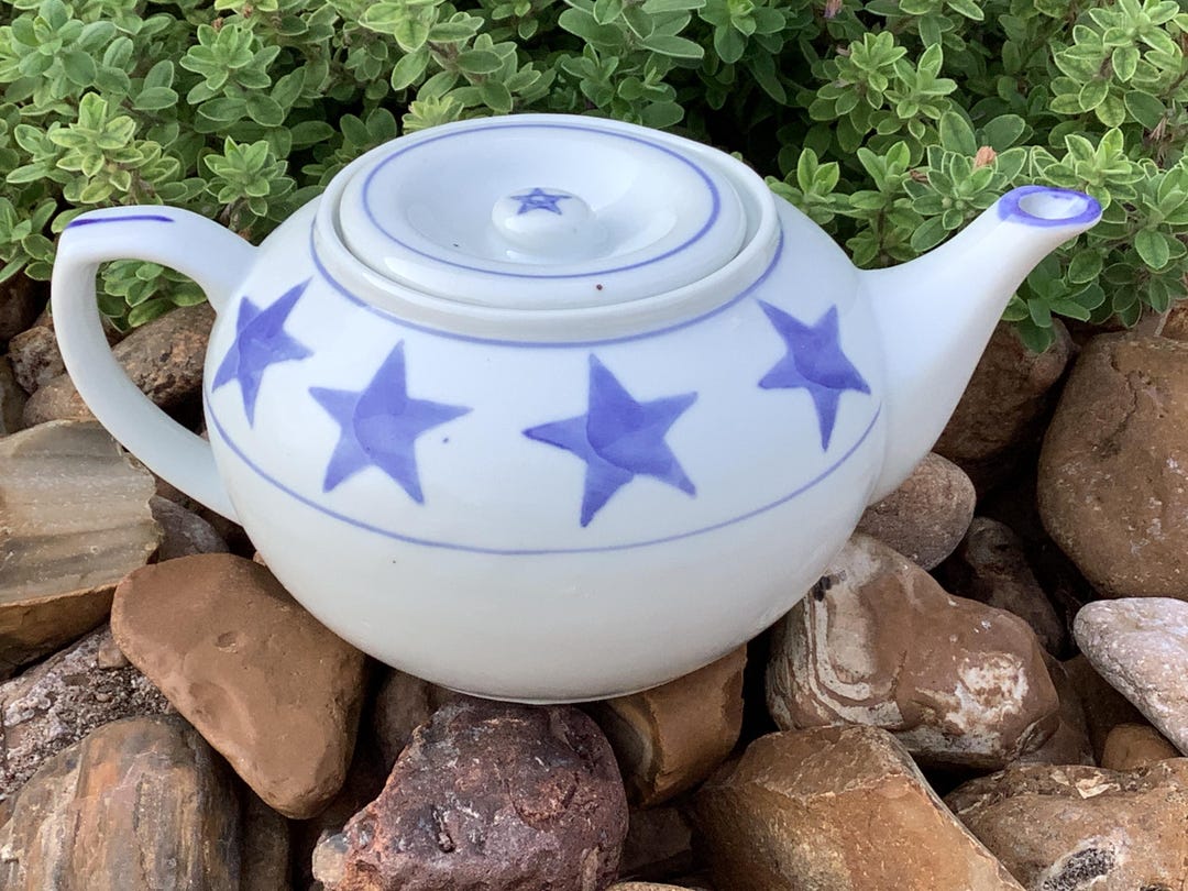Pier One Blue Stars Teapot/1990 White Porcelain Teapot With Blue Stars ...