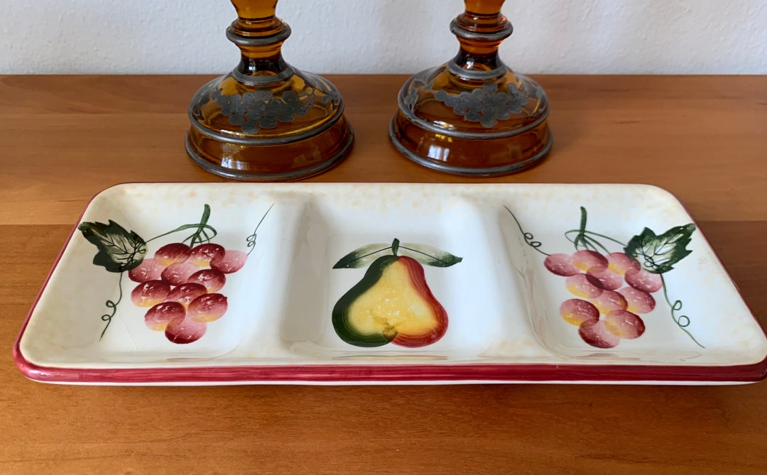 Vintage Pier 1 Tuscan Dolomite Serving Tray/hand Painted Grapes & Pear ...