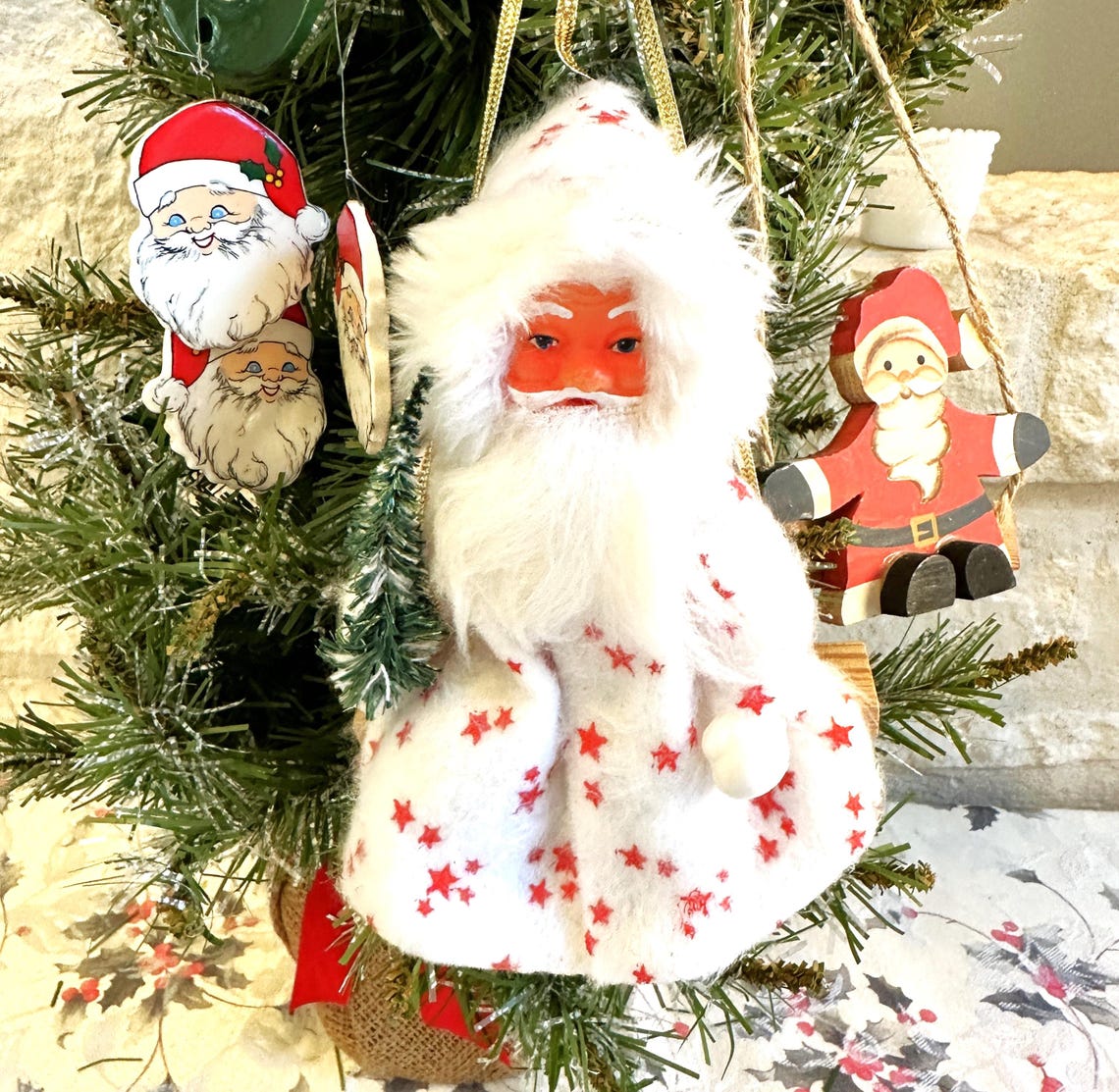 Vintage Swinging Santa Ornament: Russ Berrie Wind Chime or Wooden Doll ...
