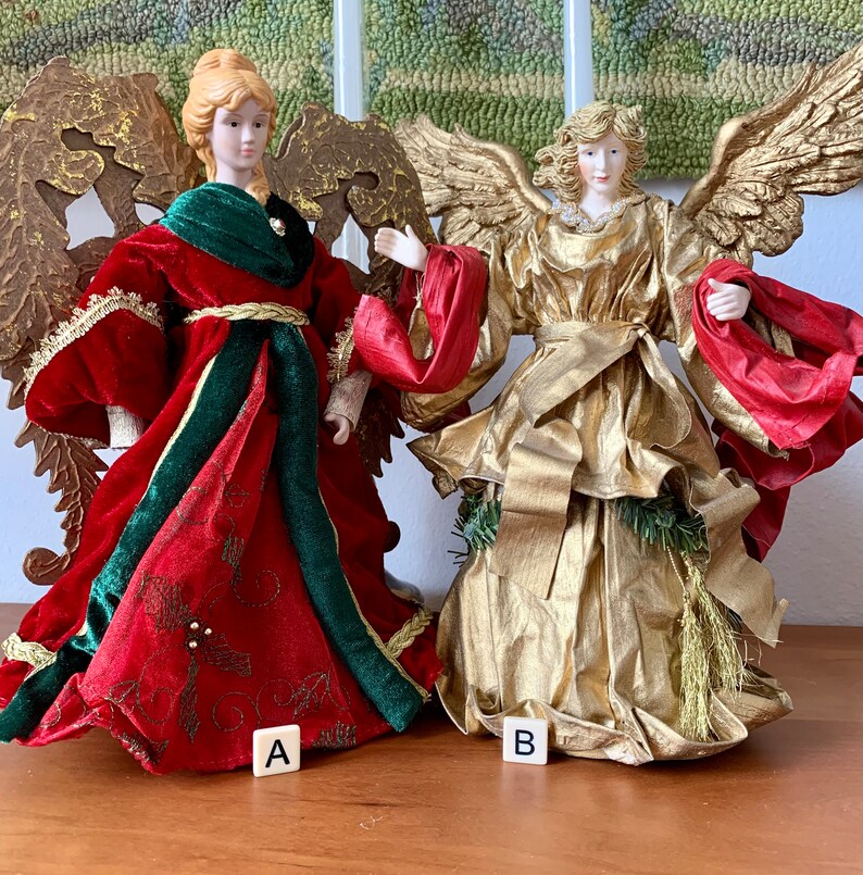 Choice:vintage Large Gold & Red Angel Statues-tree Toppers/gold Paper ...