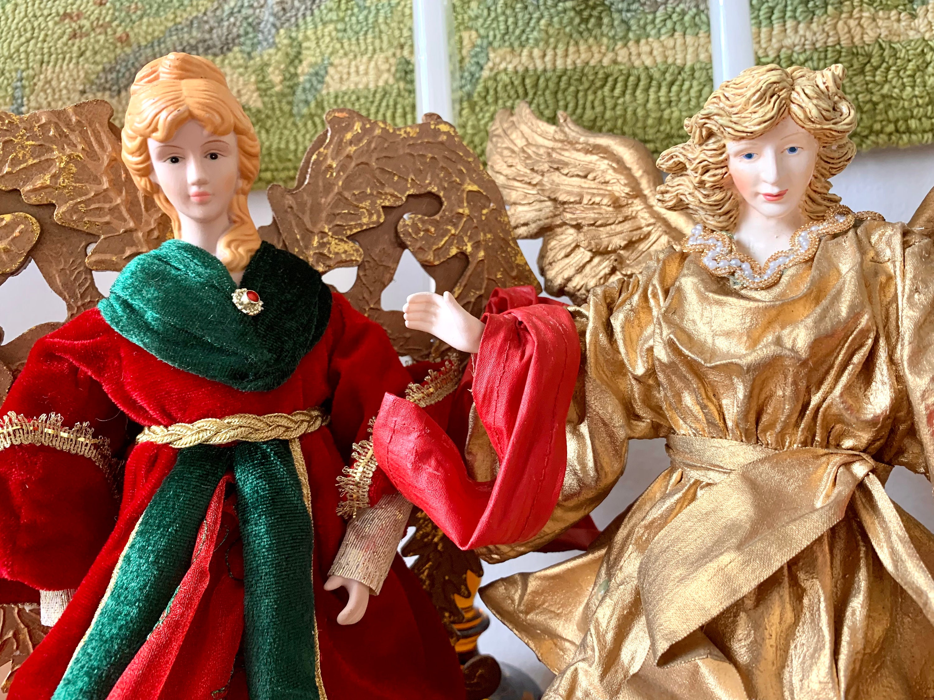 Choice:vintage Large Gold & Red Angel Statues-tree Toppers/gold Paper ...