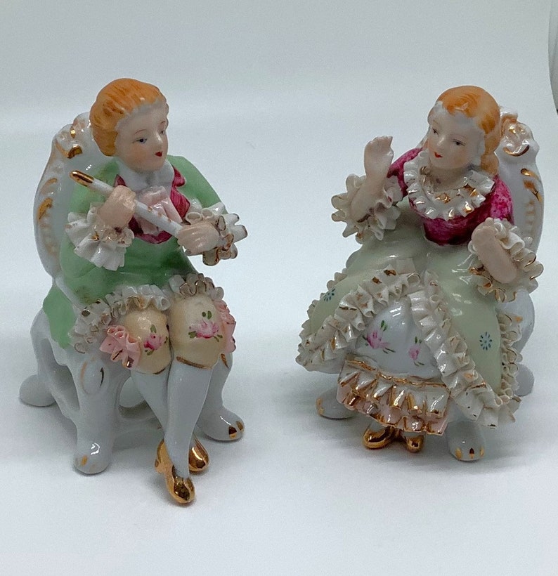 VTG Pair Bone China Lace Figurines/hand Painted Porcelain - Etsy