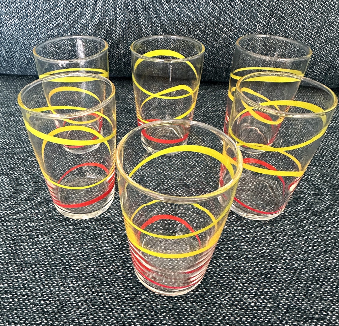 Set of 6 Libbey Ribbon Juice Glasses/mcm Colorful Green, Yellow, Red ...