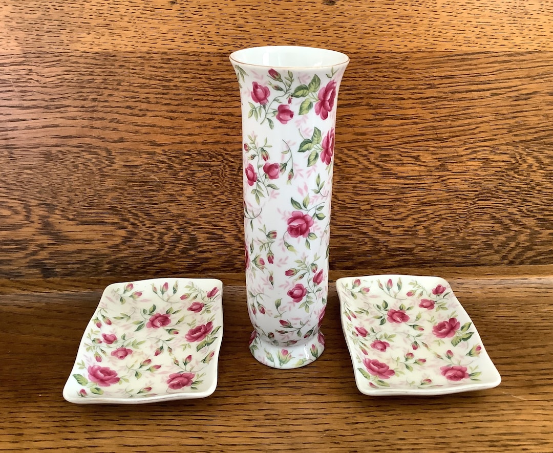 Vintage Lefton Chintz Bud Vase & Mint Trays/lefton Rose Porcelain Bud ...