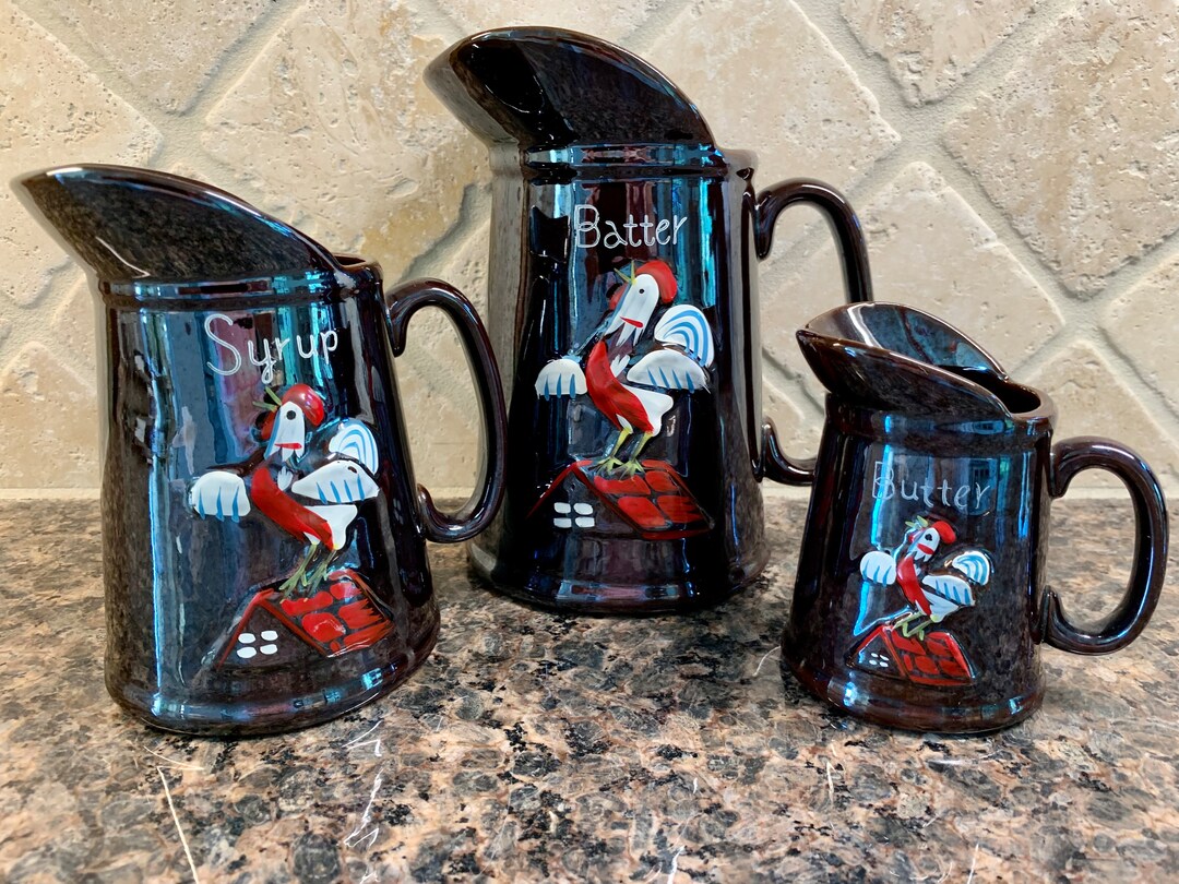 Vintage 3 Breakfast Pitchers Set/redware Rooster Pitchers: Batter ...