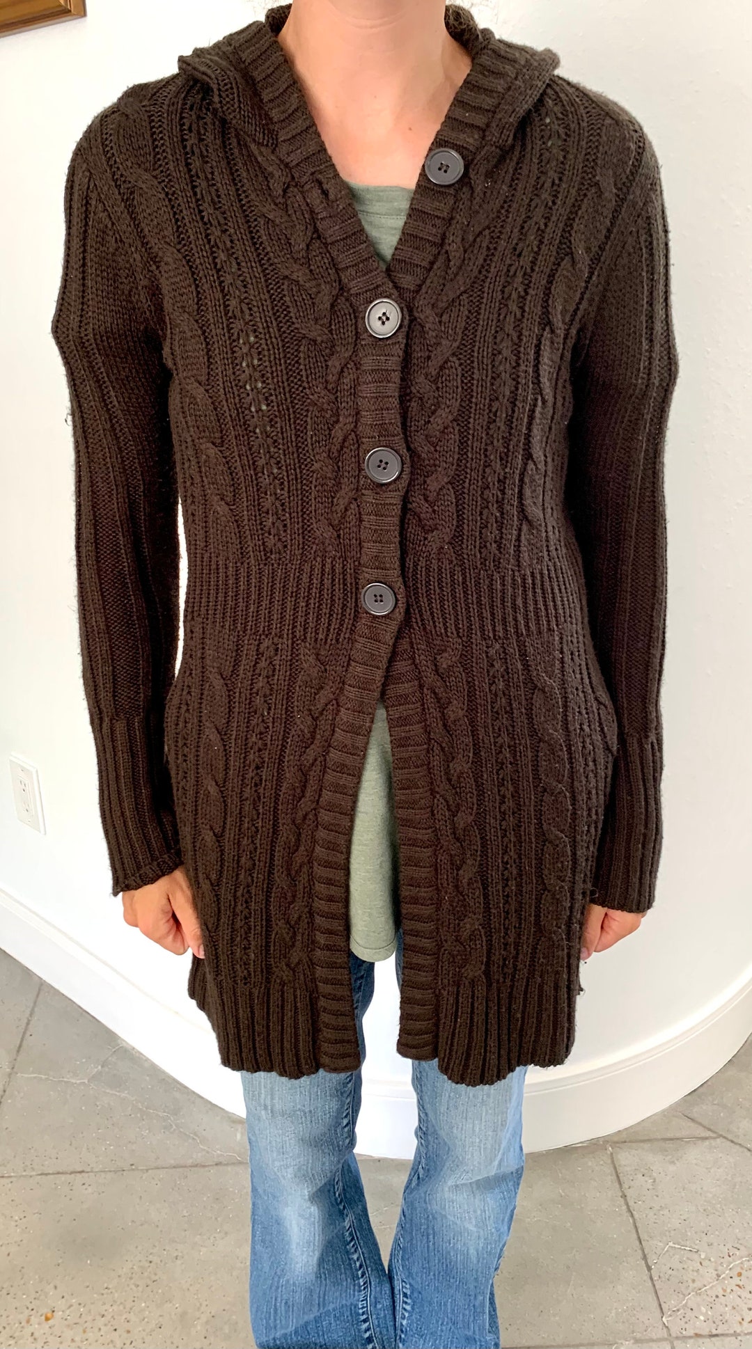 Vintage Hooked up by I.O.T Women's Sweater/vintage Brown Cable Knit ...