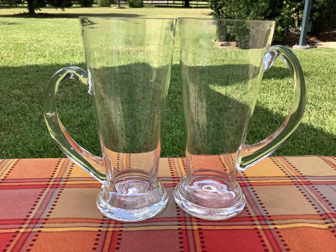 Pair Clear Pint Beer Mugs/tall 7 1/2" Hand-blown Beer Mugs Barware Set ...