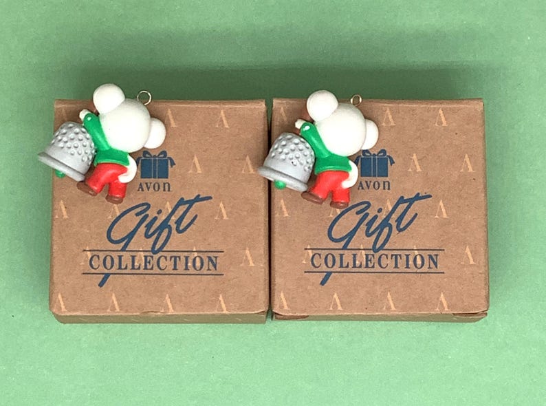 Vintage Avon Mouse Christmas Ornaments: Set of 2, Thimble Bell Mice ...