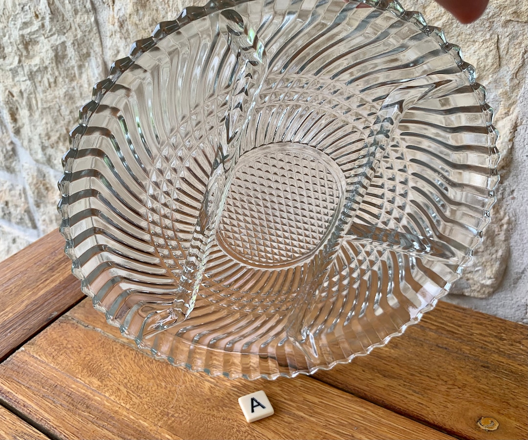 Vintage Dominion Glass Platter: Diamond Swirl Divided Serving Plate - Etsy