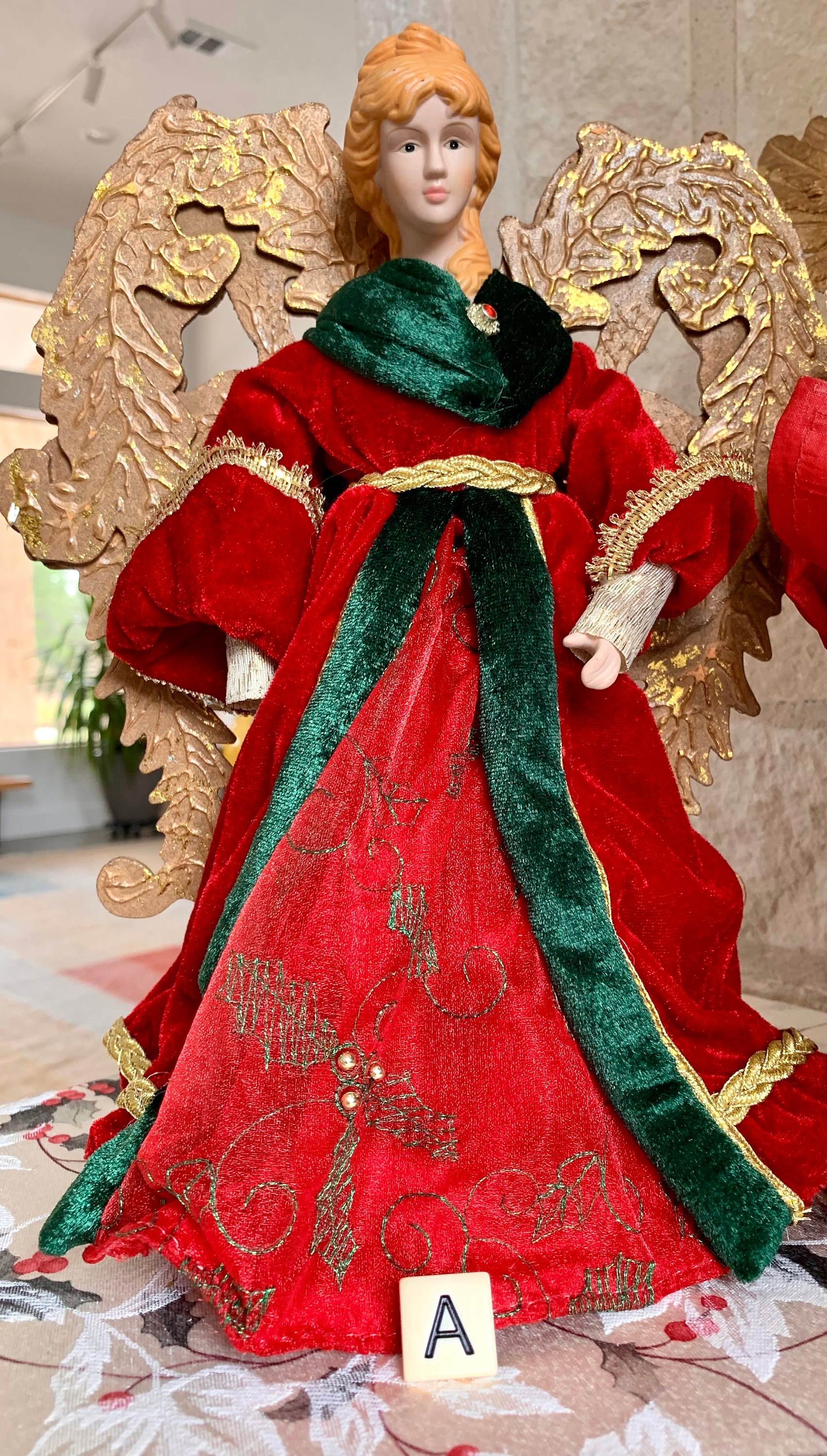 Choice:vintage Large Gold & Red Angel Statues-tree Toppers/gold Paper ...