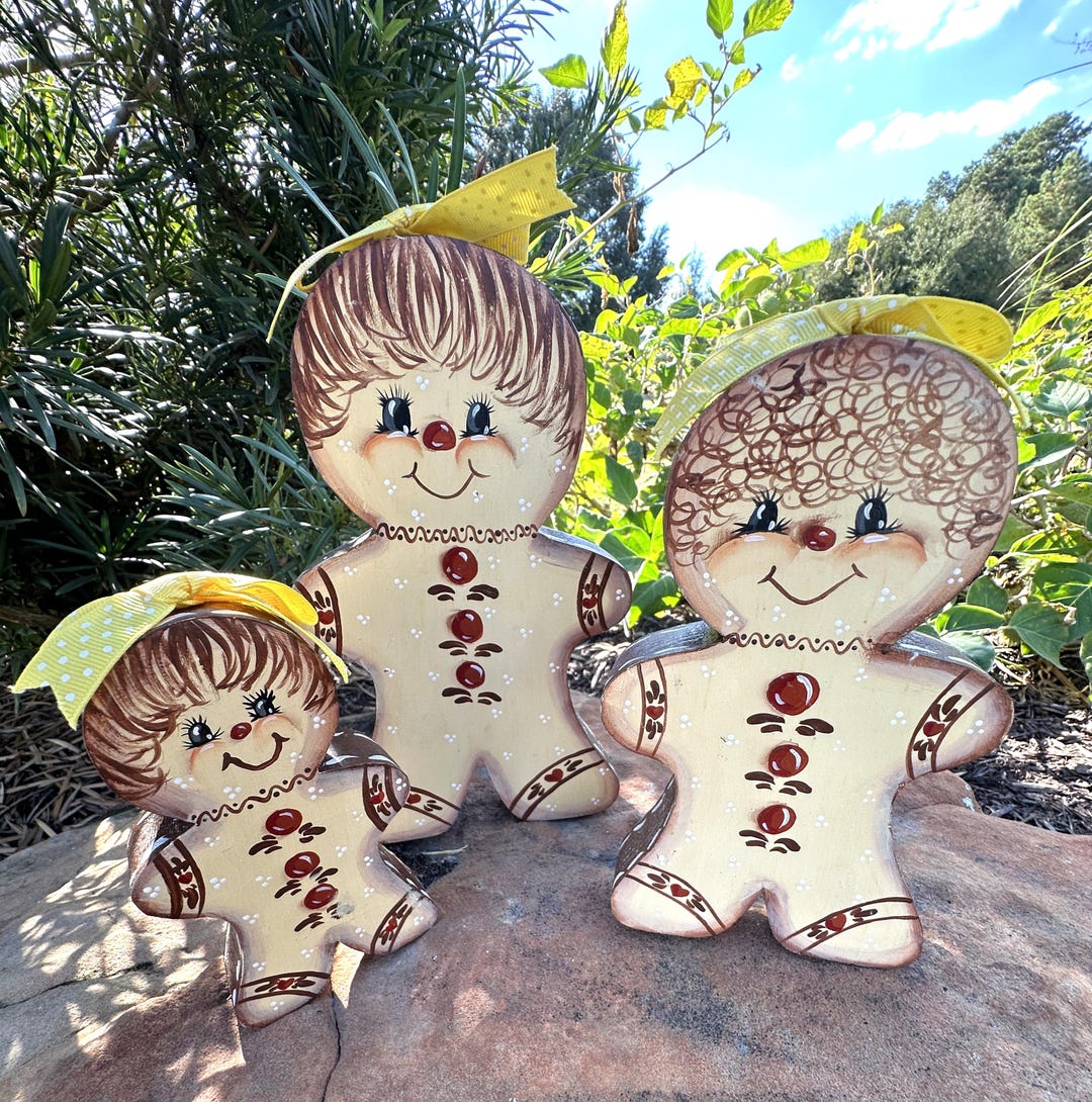 Set of 3 Gingerbread Girls/wooden Hand Painted Gingerbread Girls With ...