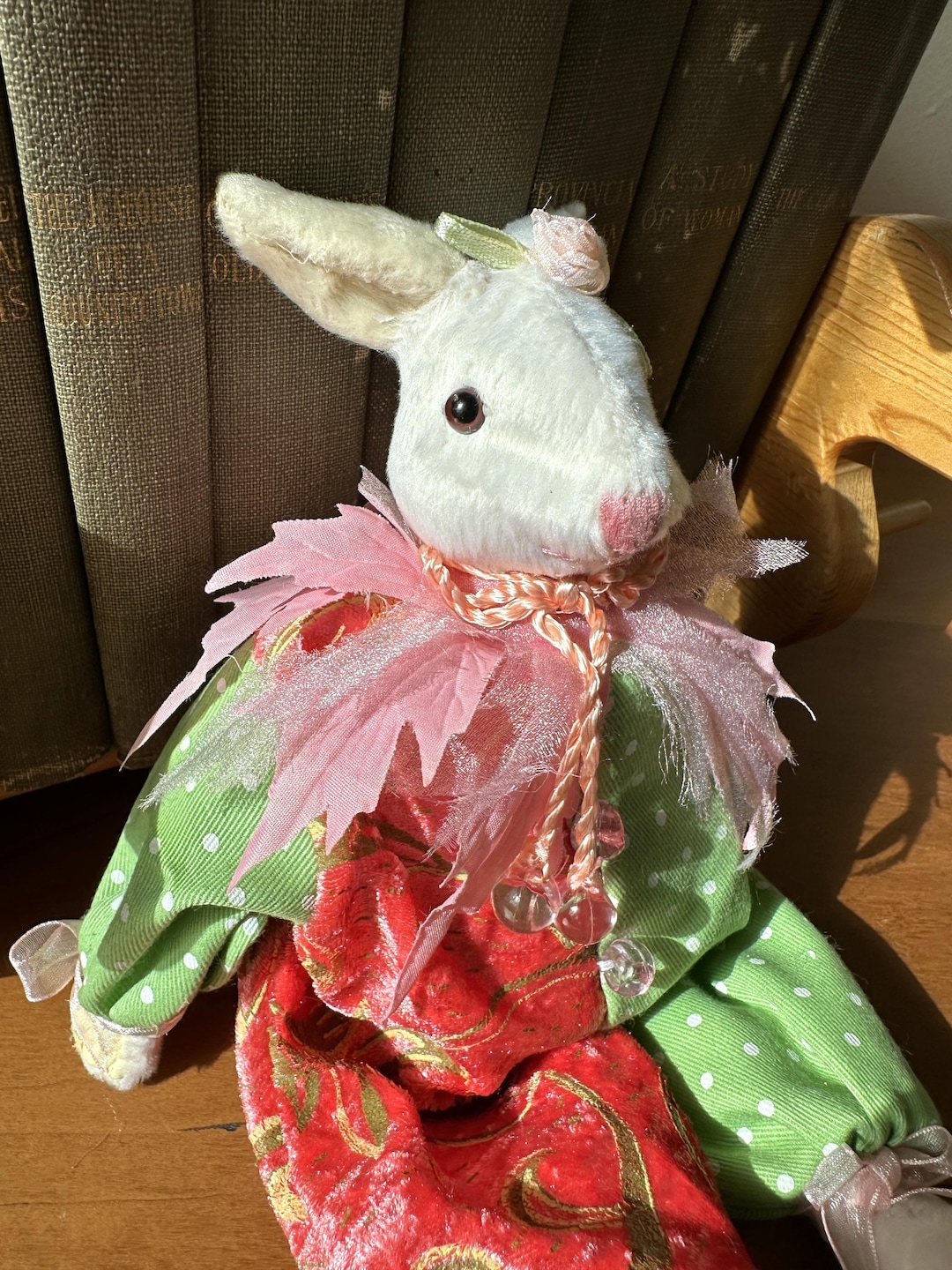 Vintage Mark Roberts Jester Bunny Doll/pink & Green Colorful Fabric ...