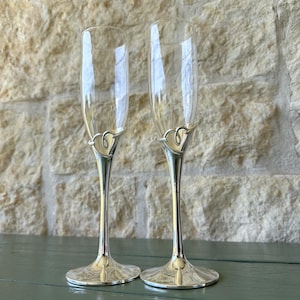 Vintage Lenox Champagne Flutes: Silverplate Heart Stems, Boxed Set - Etsy