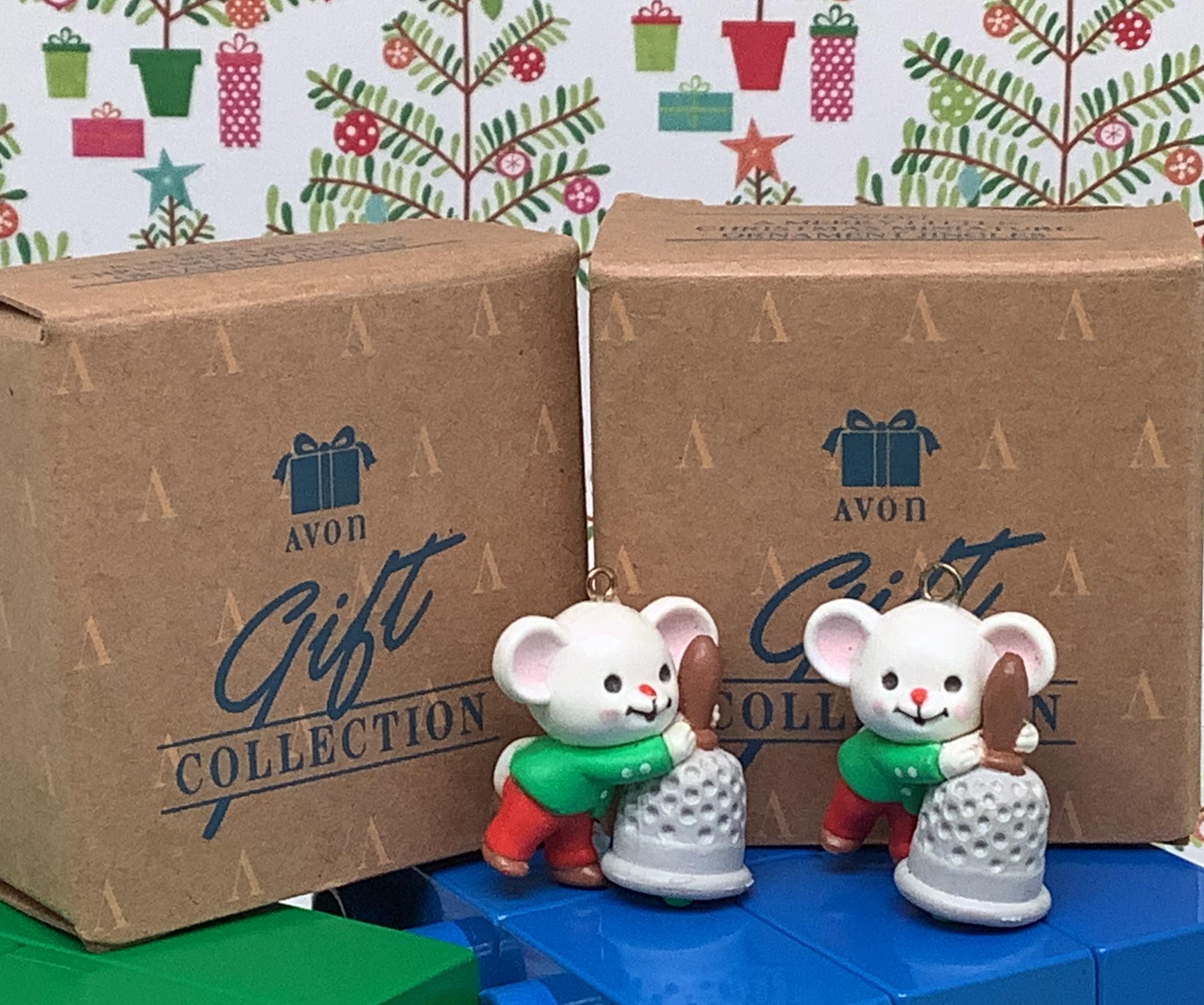 Vintage Avon Mouse Christmas Ornaments: Set of 2, Thimble Bell Mice ...