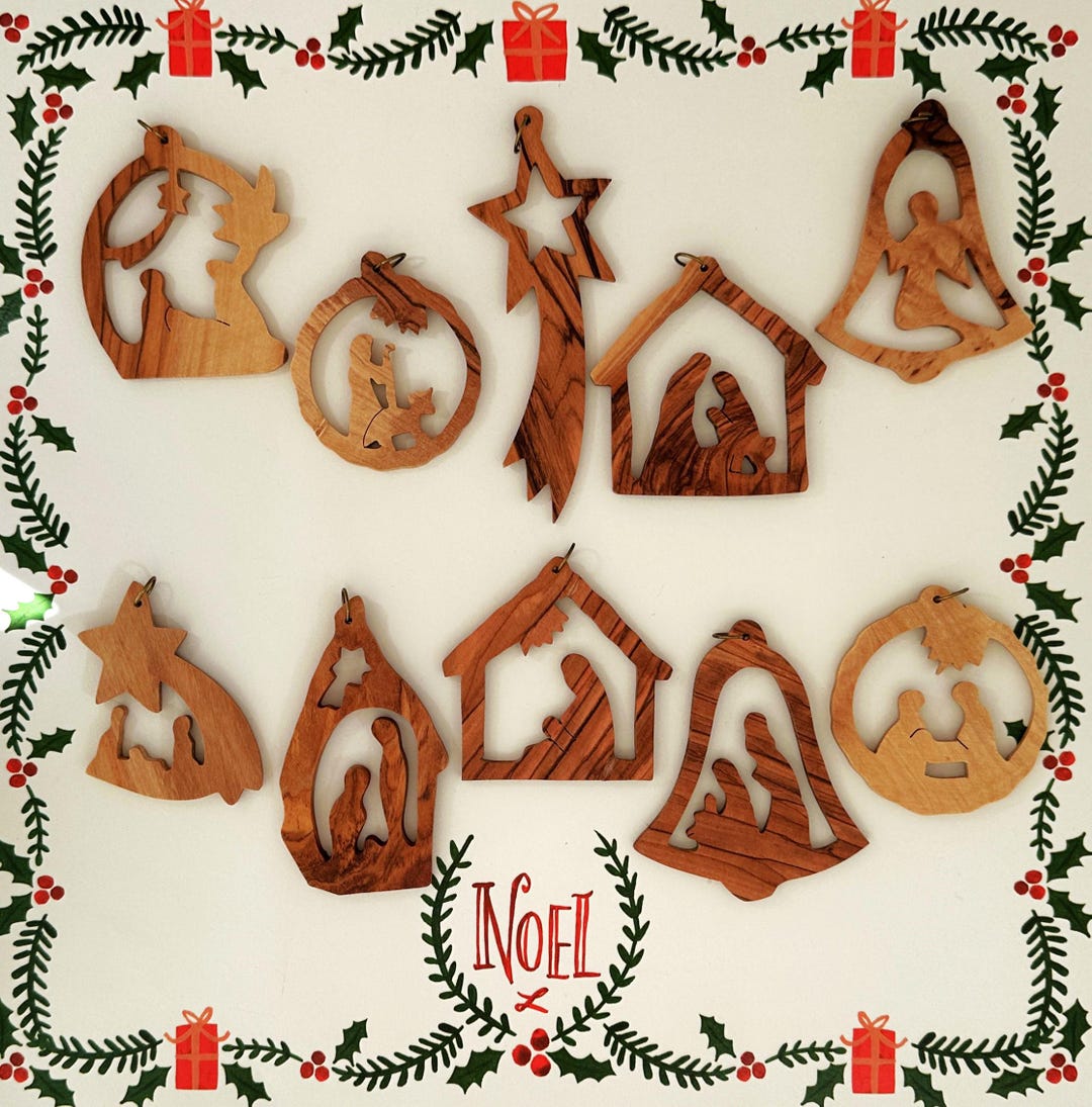 Olive Wood Bethlehem Nativity Ornaments/miniature Creche Ornaments/star ...