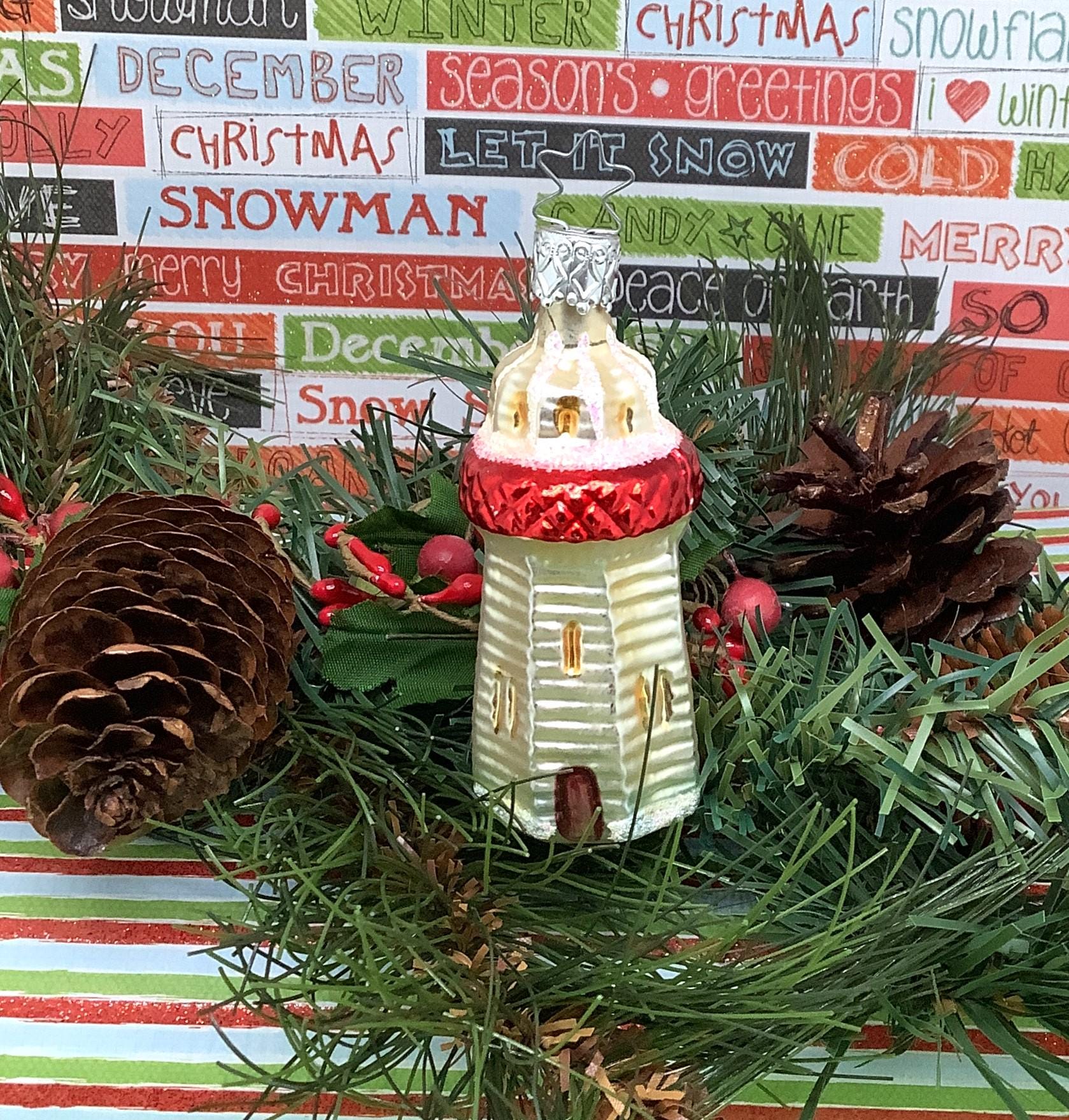 Hand Painted Mercury Glass Lighthouse Ornament: Radko, Inge-glas, Czech ...