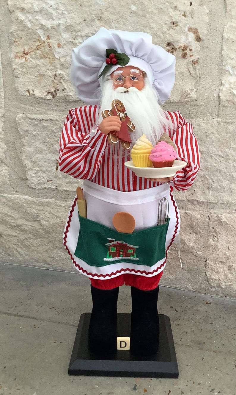 Vintage Cooking Santa Doll Statues: Baker, Chef, Sommelier/christmas ...