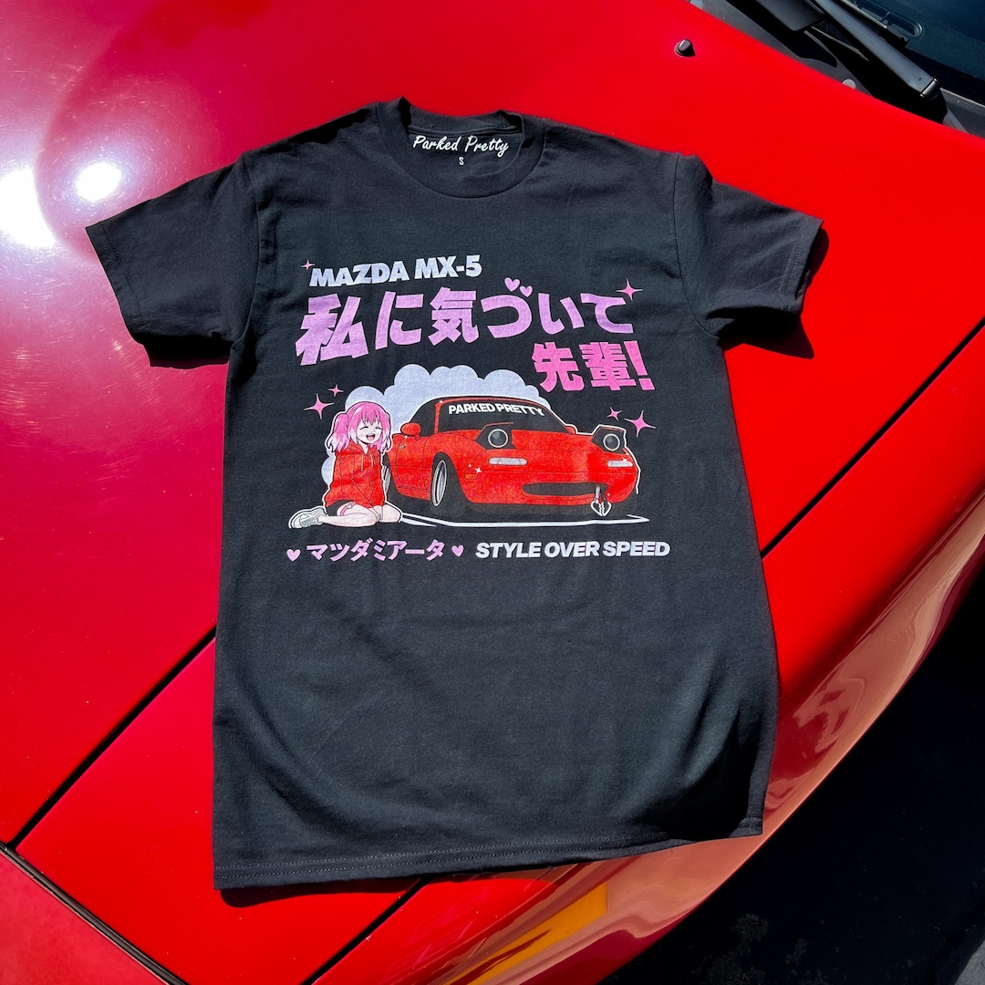 Cute Anime Miata T-shirt JDM Apparel Mazda MX5 / Eunos Roadster / Miata ...