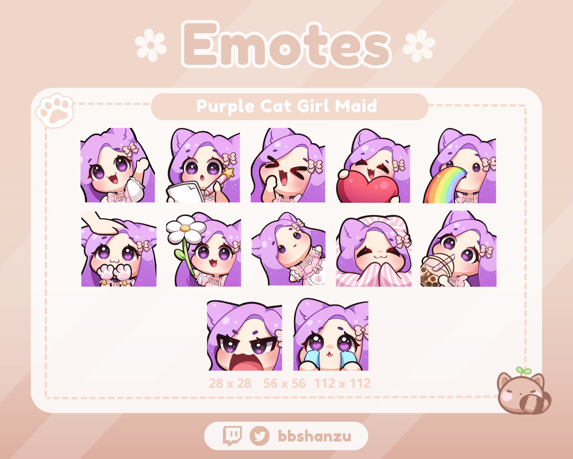 Purple Cat Girl Maid | Twitch Discord Emotes | Twitch Graphics - Etsy