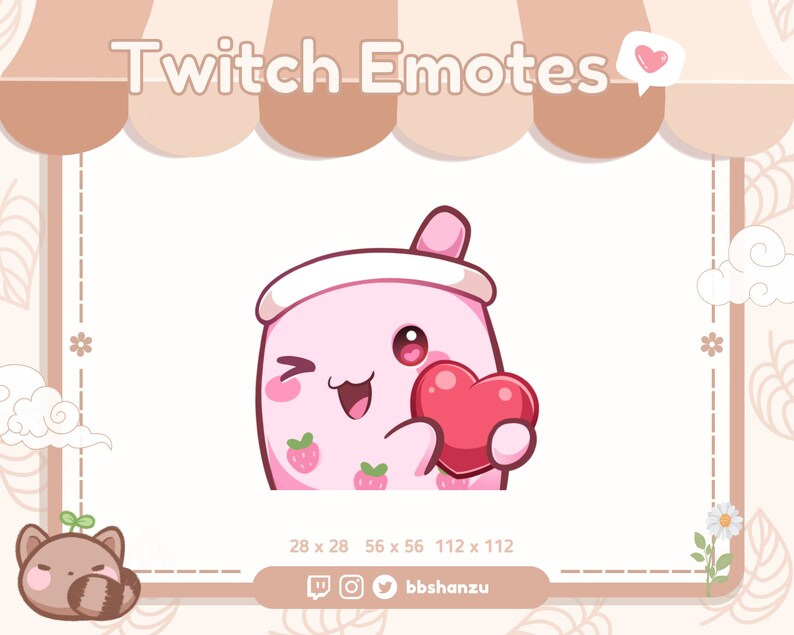 Heart Strawberry Boba Plush Twitch Discord Emotes Twitch - Etsy