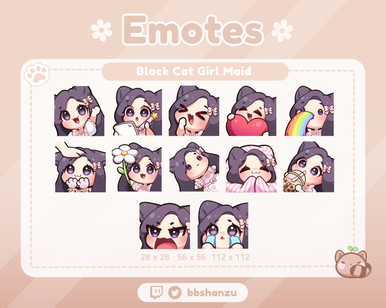 Black Cat Girl Maid | Twitch Discord Emotes | Twitch Graphics - Etsy