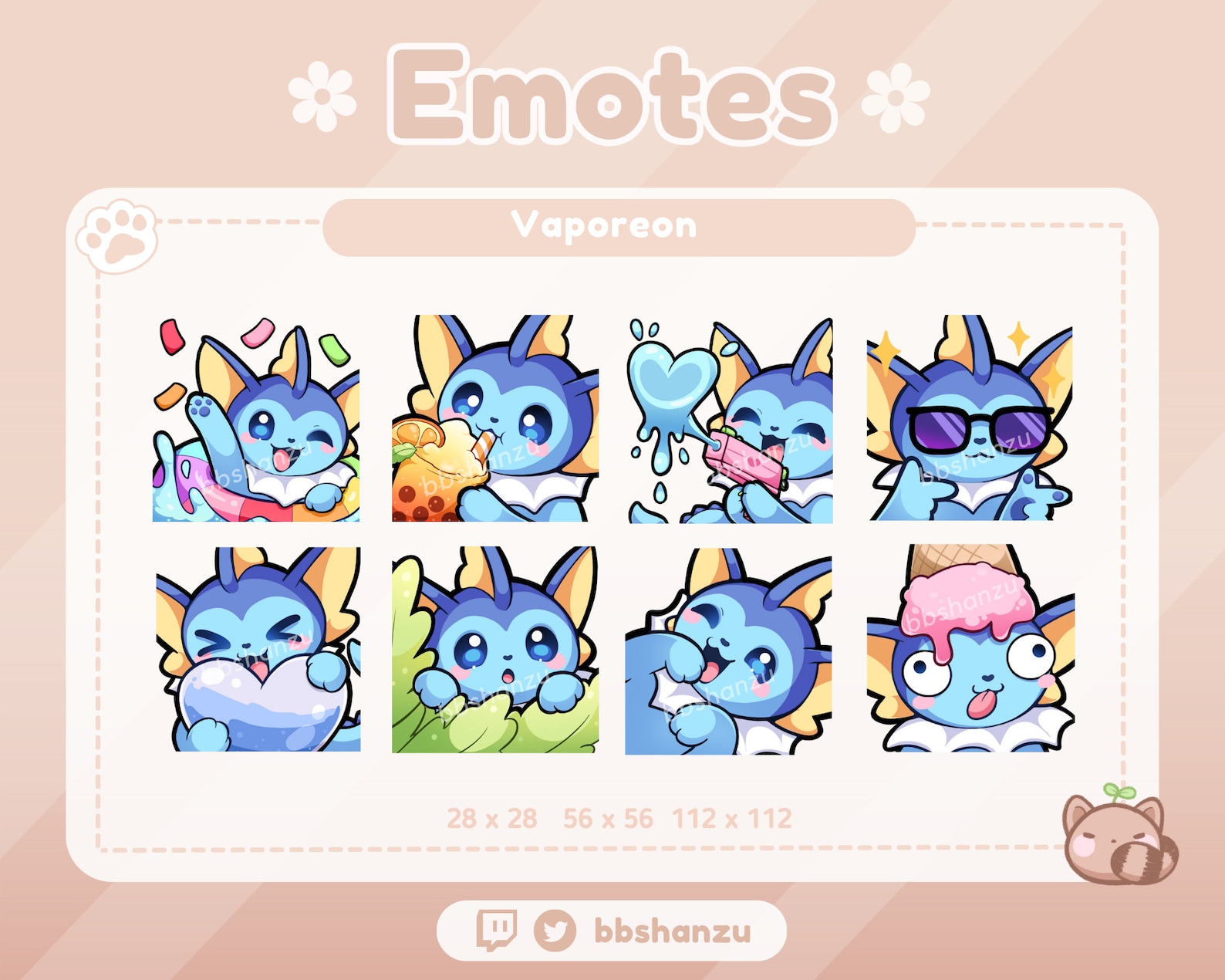 Pool Party VAPOREON Pokémon | Twitch Discord Emotes | Twitch Graphics ...