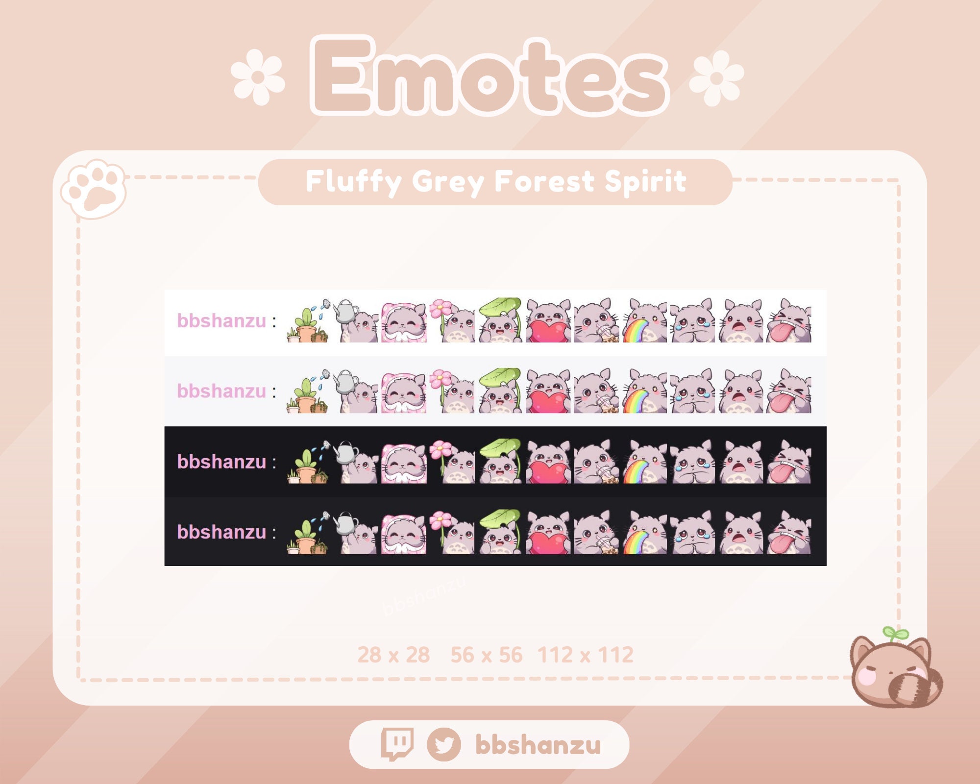 Greet Fluffy Grey Forest Spirit Twitch Discord Emotes - Etsy