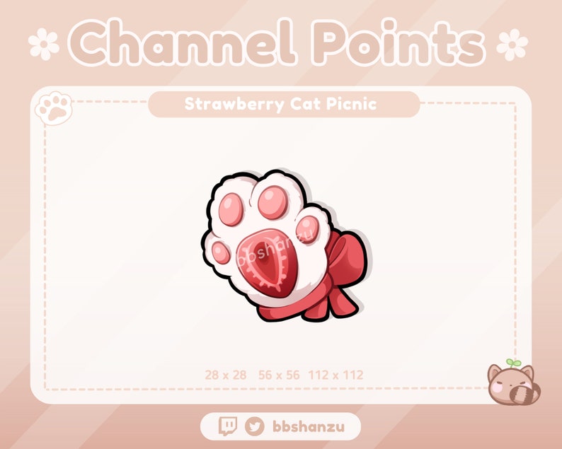 Strawberry Cat Paw Twitch Channel Points | Twitch Discord Icon | Twitch ...