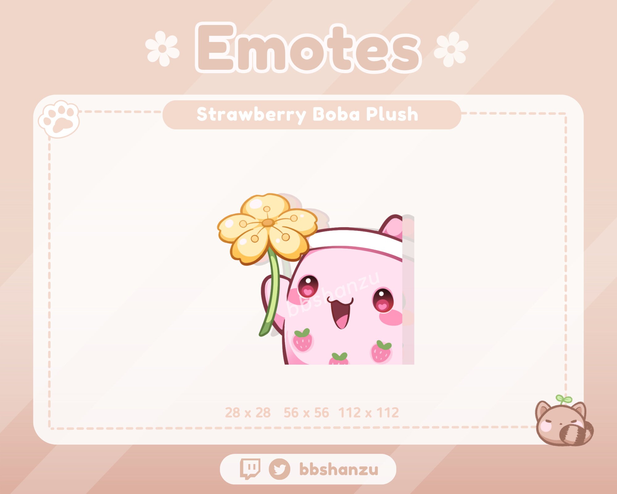Flower Strawberry Boba Plush | Twitch Discord Emotes | Twitch Graphics ...