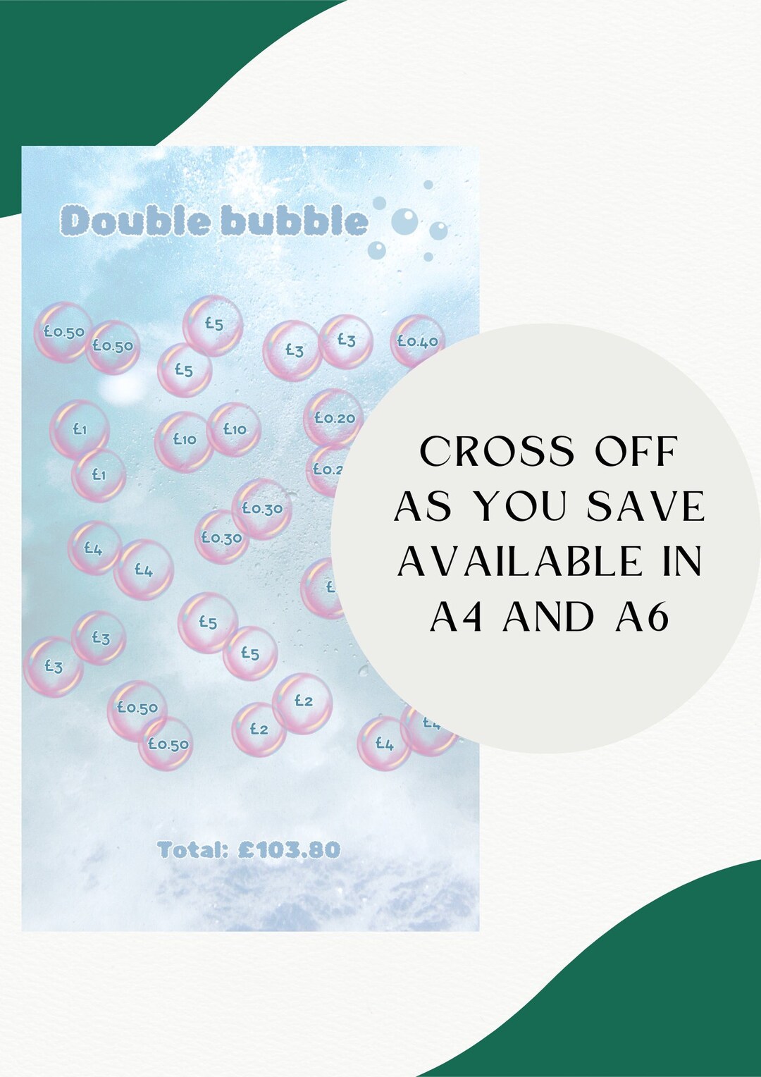 A4 Digital Double Bubble Money Savings Challenge / Savings Tracker ...