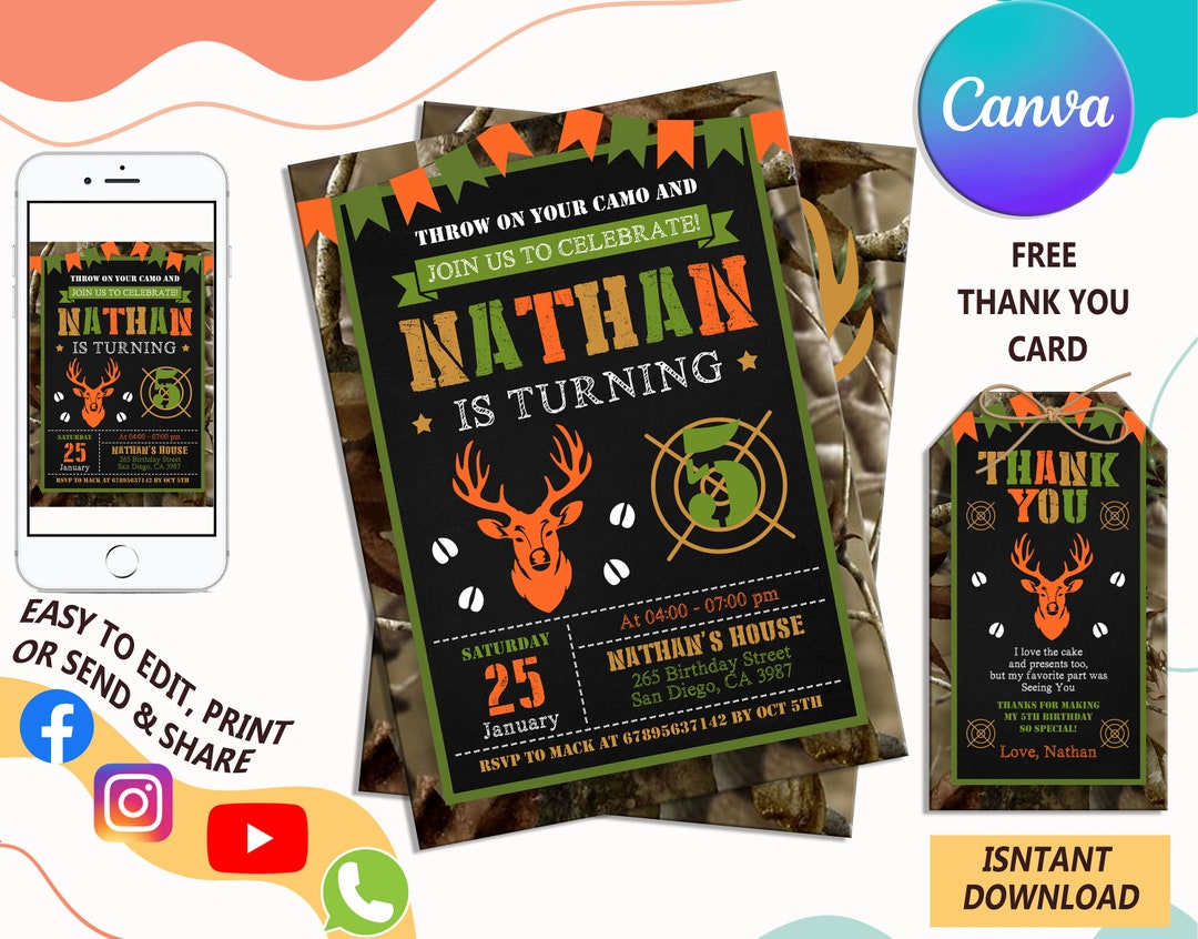 Editable Hunting Invitation Hunting Birthday Invitation - Etsy