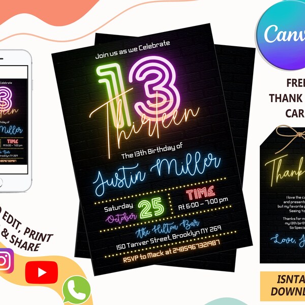 Neon Invitation - Etsy