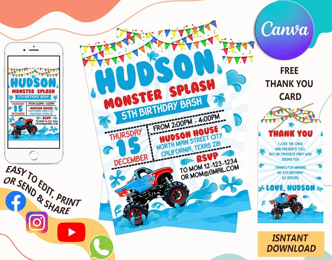 Editable Birthday Party Invitation Digital Invitation - Etsy