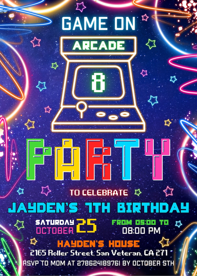 Editable Arcade Invitation, Arcade Birthday Party Invitation, Video ...