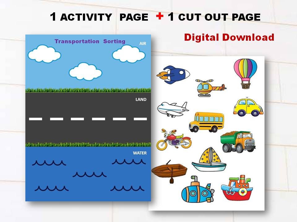 Transportation Sorting Activity Printable, Busy Book, Air, Land and ...