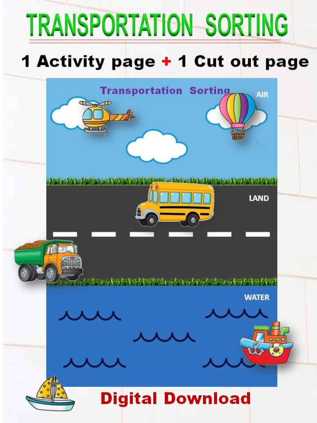 Transportation Sorting Activity Printable, Busy Book, Air, Land and ...