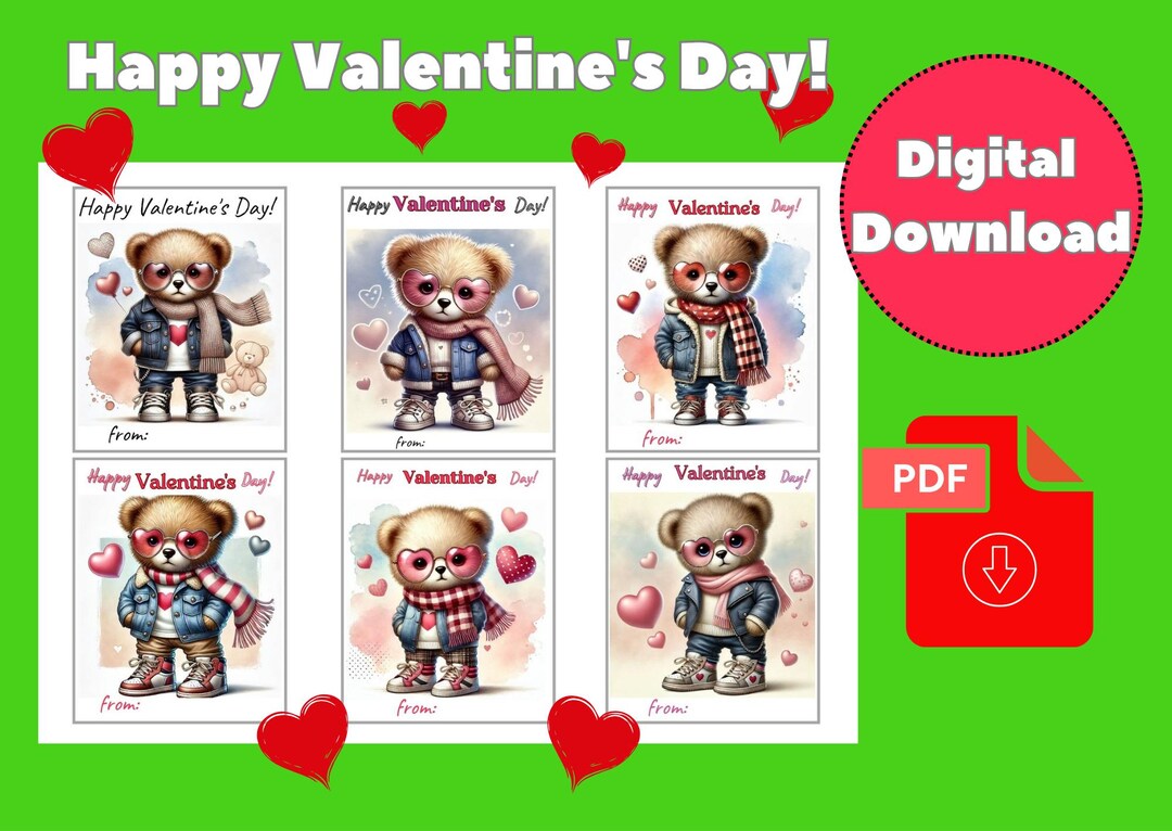 Cute Teddy Bear,printable Bear Valentine's Day Cards, Classroom ...