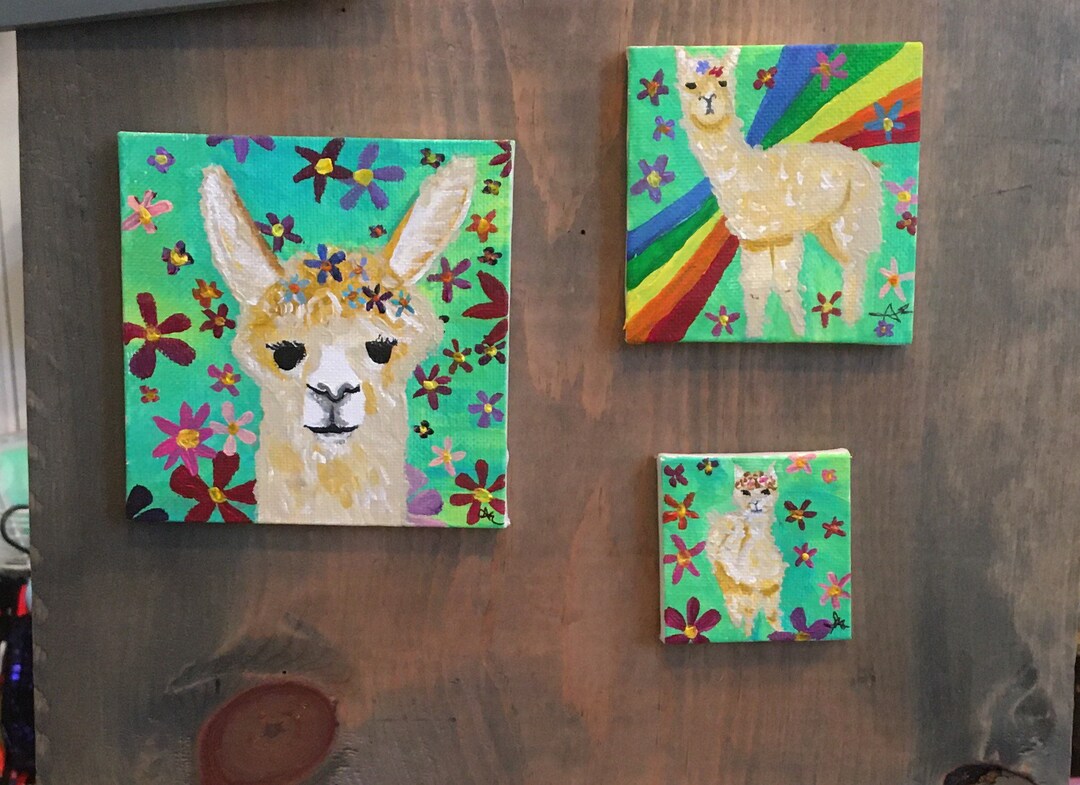 Alpaca Painting Groovy Miniature Art Childrens Decor Bathroom - Etsy
