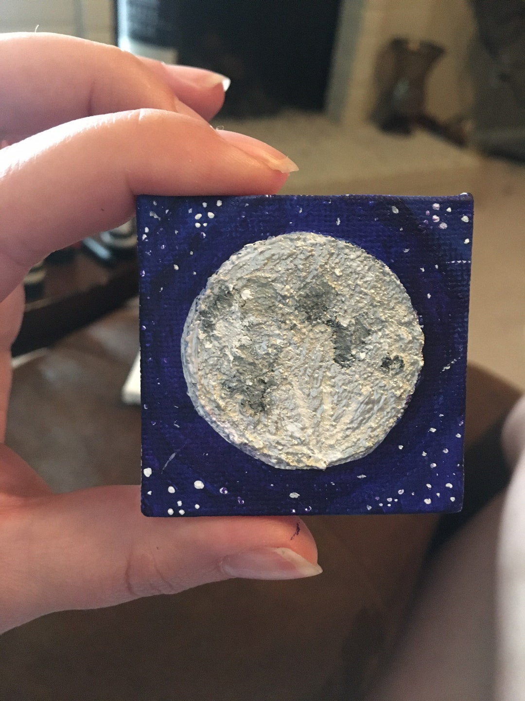 Mini Moon Painting With Texture Gift Fridge Magnet Miniature Art - Etsy