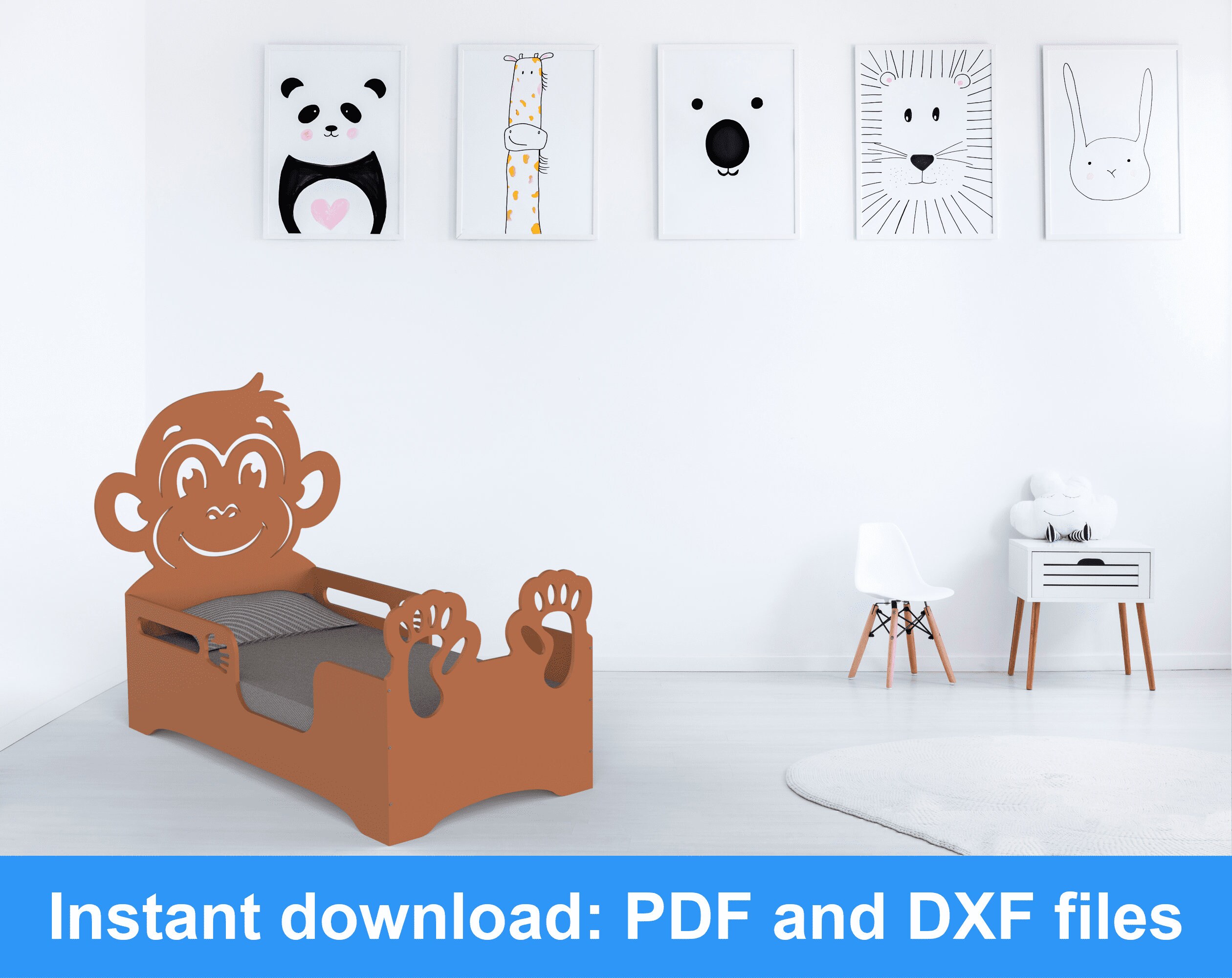 Monkey, Plans for Kid's Wooden Bed, Montessori, Toddler Bed, Wooden ...