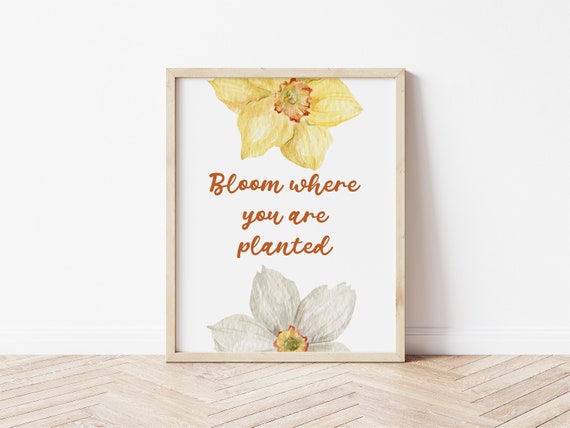 Bloom Where You Are Planted Quote Wall Print Flower Wall | Etsy