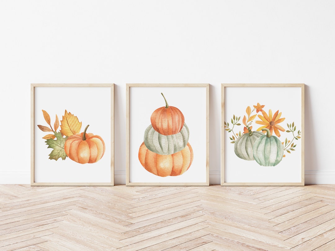 Set of 3 Watercolor Pumpkin Printable Fall Wall Decor Autumn Decor ...