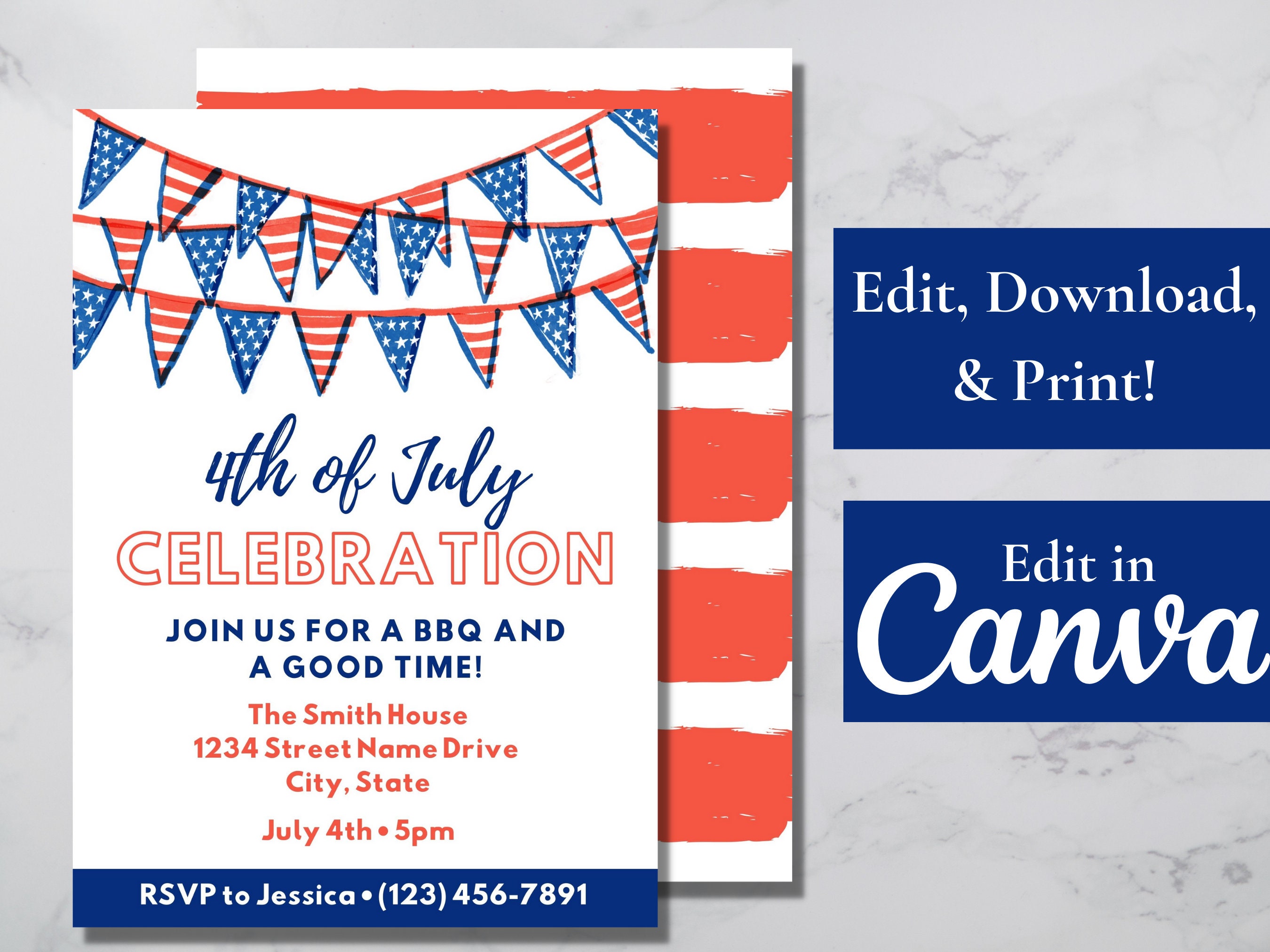 4th of July Party Invitation Editable in Canva Printable - Etsy