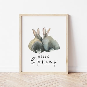 Hello Spring Printable Spring Wall Art Watercolor Rabbit Printable ...