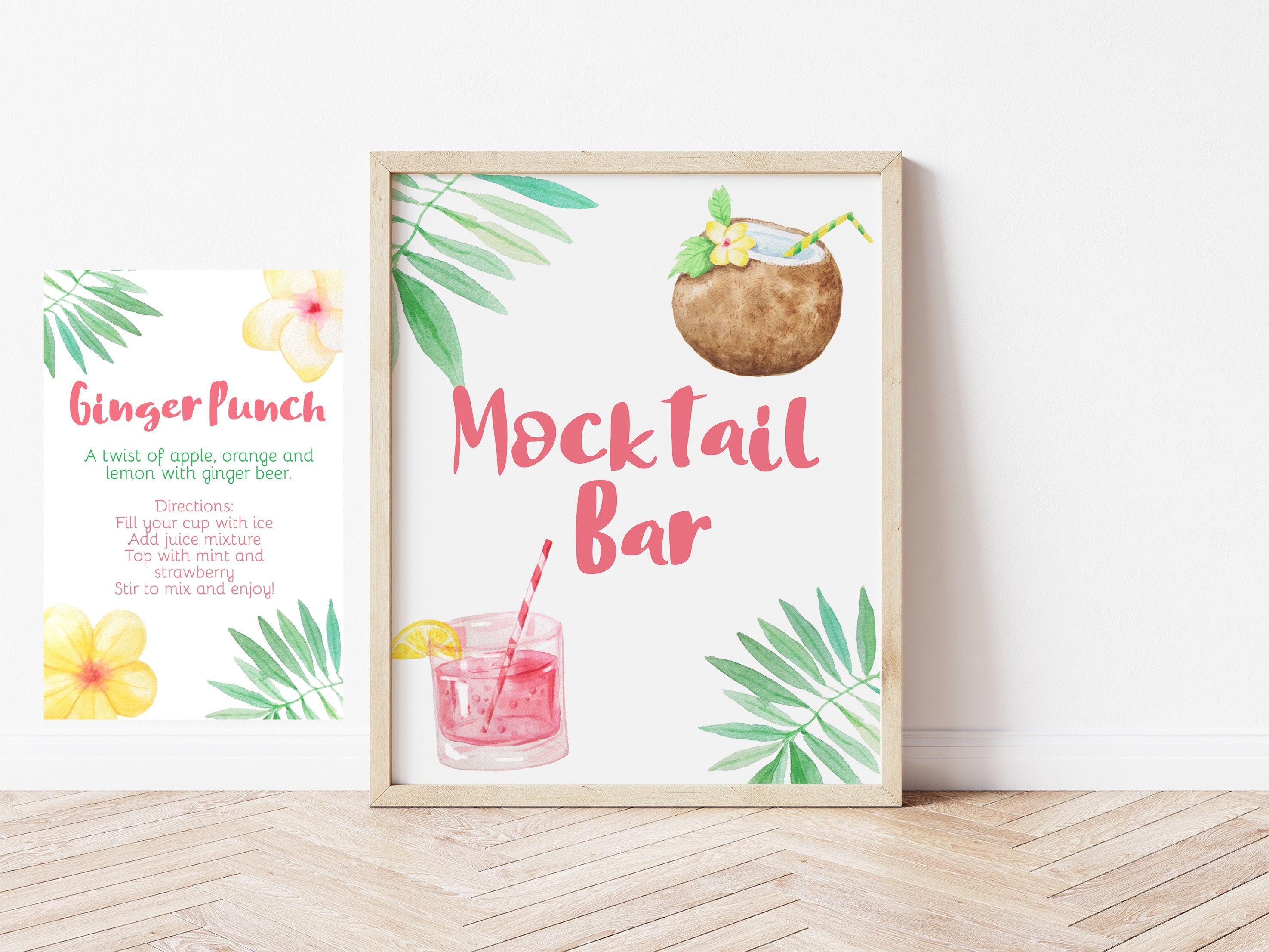 Summer Mocktail Bar Sign Print With Editable Mocktail Recipe Card ...